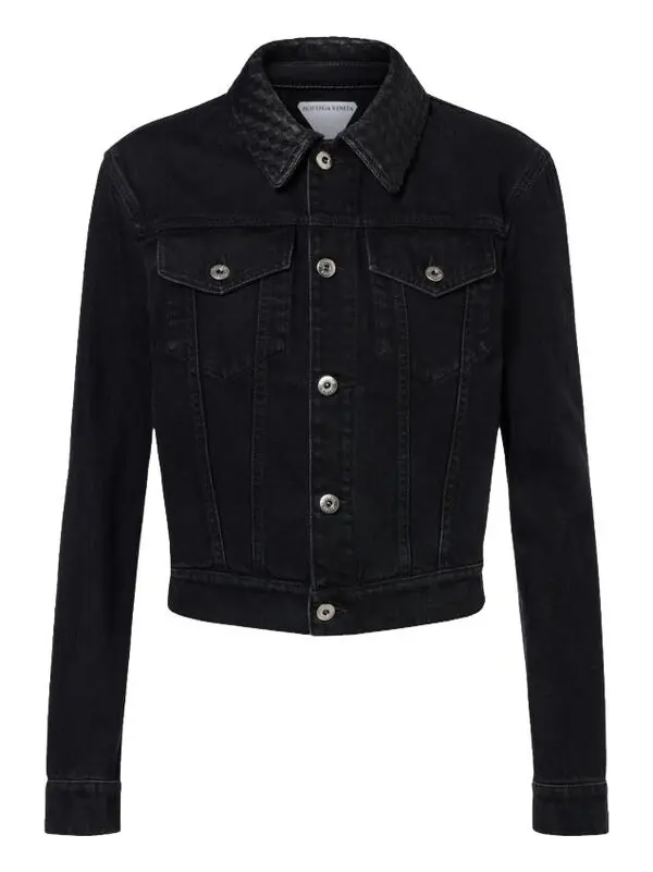 Bottega Veneta Intrecciato Leather-trimmed Denim Jacket - Black