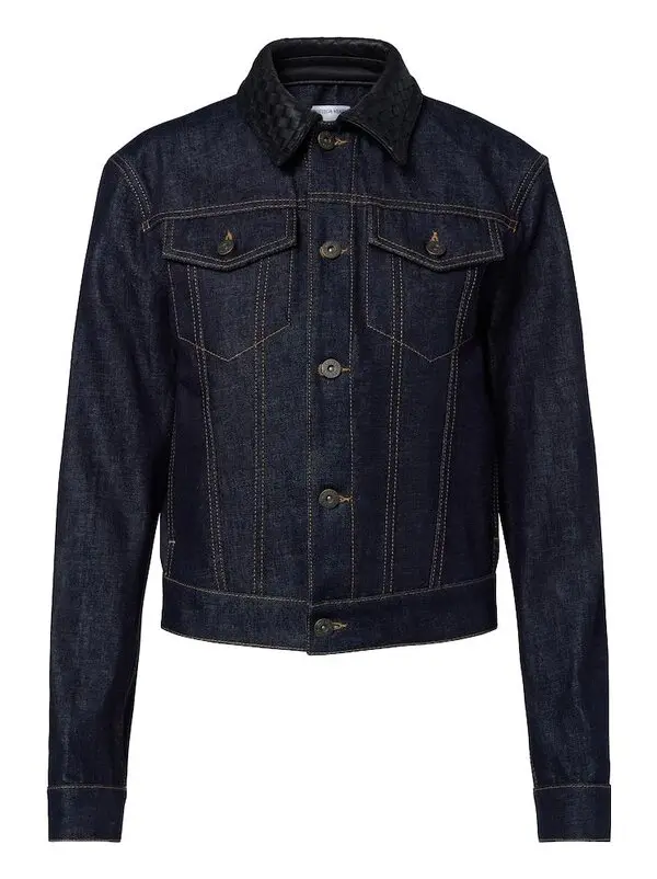 Bottega Veneta Intrecciato Leather-trimmed Denim Jacket - Blue