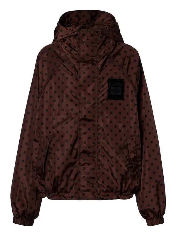 GANNI Polka Dot Hooded Jacket - Brown