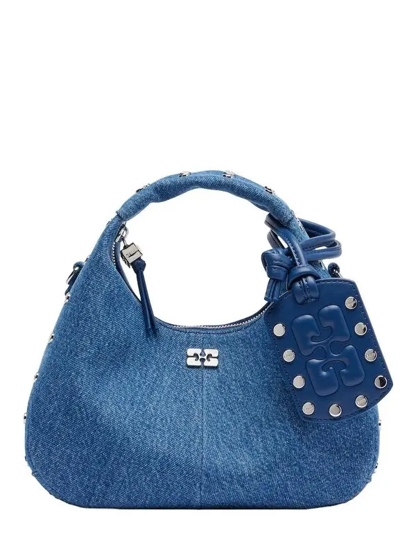 GANNI Mini Denim Top-handle Bag With Studs - Blue