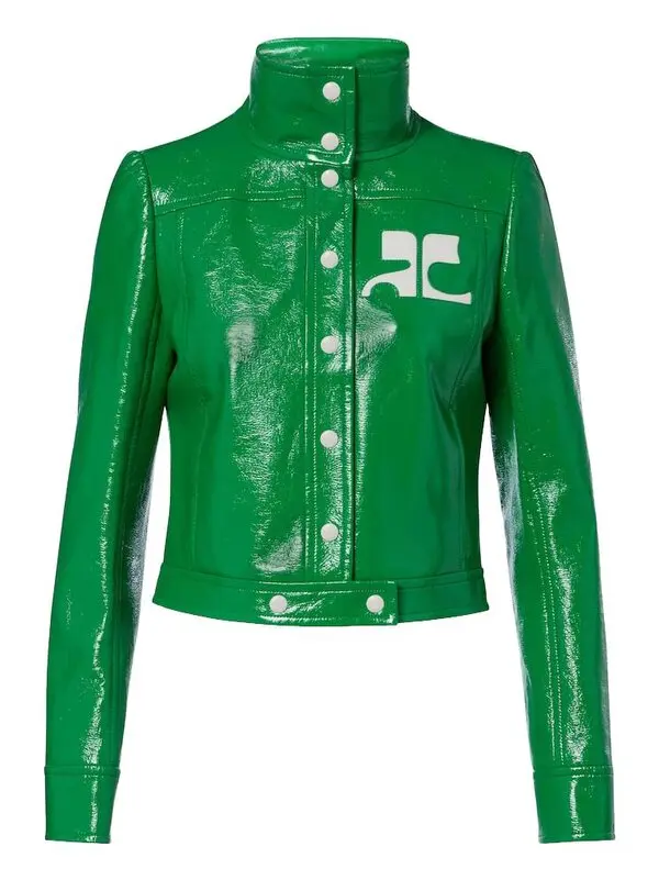 COURREGES Logo Vinyl Cropped Jacket - Green