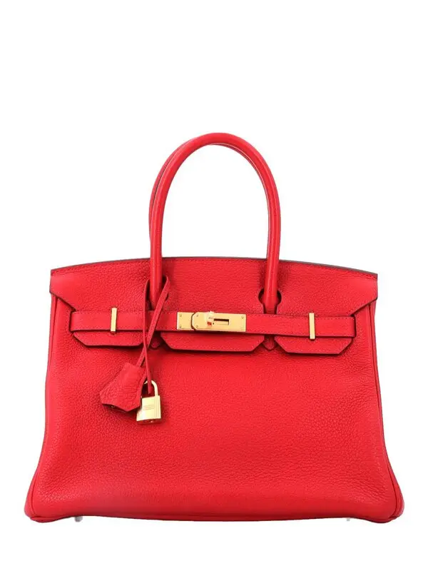 Hermès Birkin Handbag Clemence With Gold Hardware 30 - Red