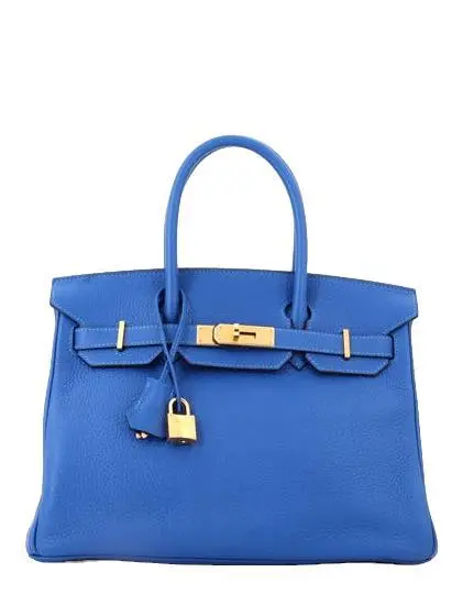 Hermès Birkin Handbag Clemence With Gold Hardware 30 - Blue