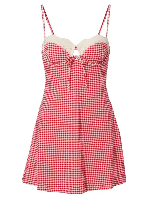 MONTCE Lena Gingham Mini Dress With Lace Trim - Red