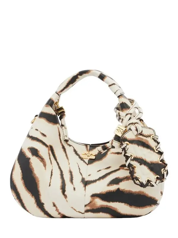 GANNI Mini Zebra-printed Top-handle Bag - Beige
