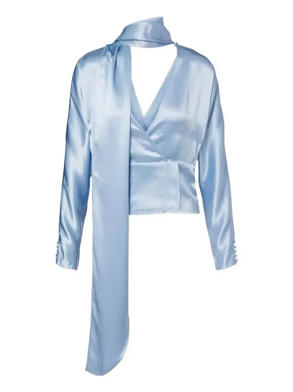 GANNI Scarf Detail V-neck Blouse - Blue