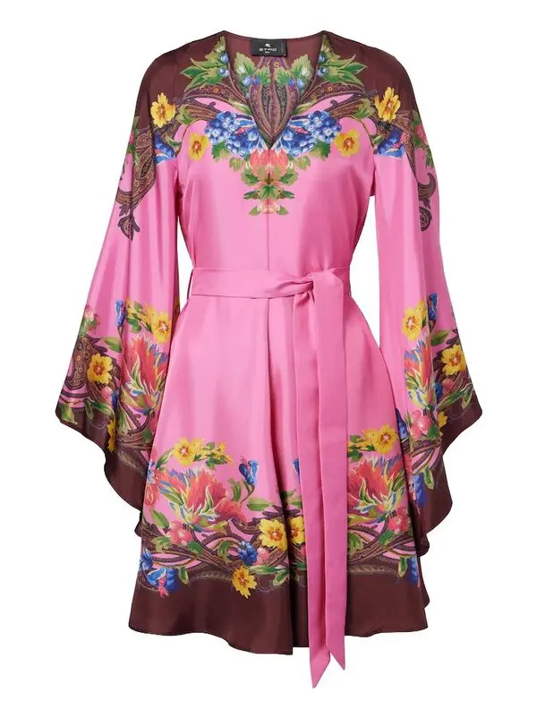 Etro Belted Floral Silk Satin Minidress - Multicoloured