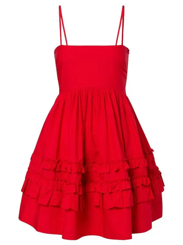GANNI Ruffled Cotton Poplin Mini Dress - Red