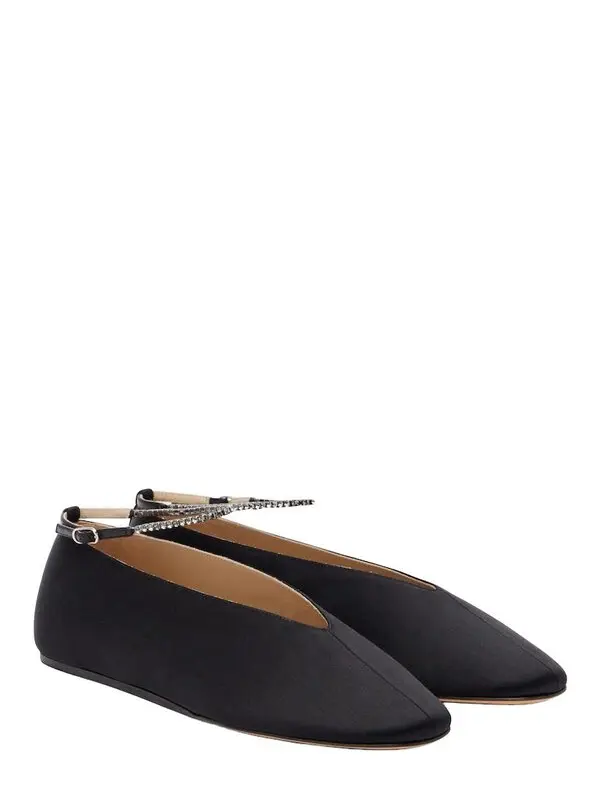 Le Monde Beryl Olympia Embellished Satin Ballet Flats With Buckle-fastening Ankle Strap - Black