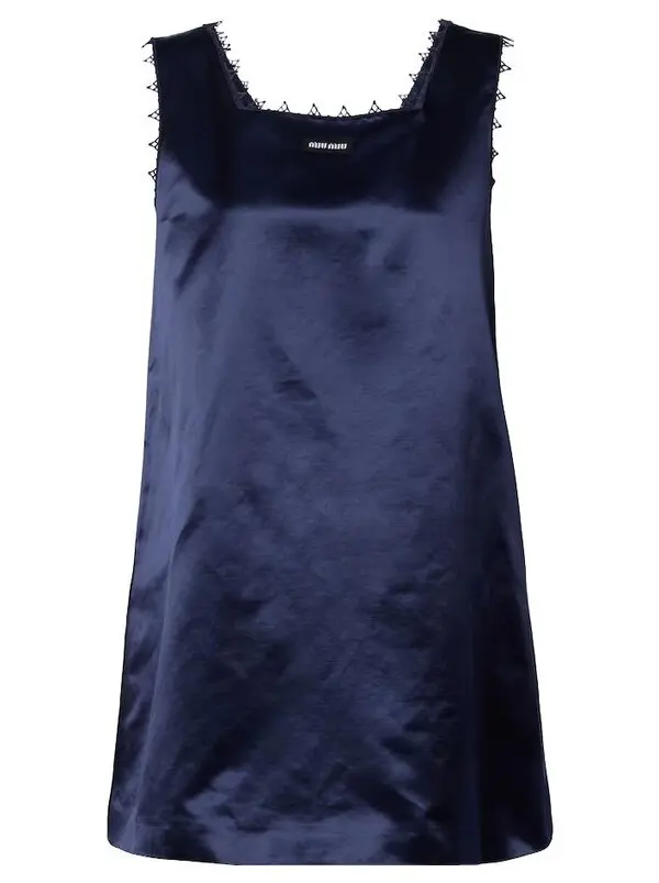 Miu Miu Embroidered Cotton-blend Satin Minidress - Blue