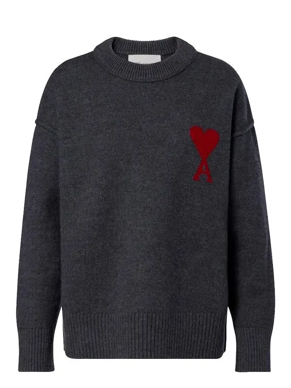 AMI Paris De Coeur Virgin Wool Sweater - Grey