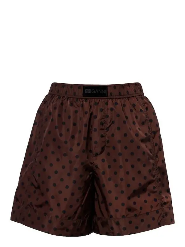 GANNI Polka Dot Relaxed Fit Shorts - Brown