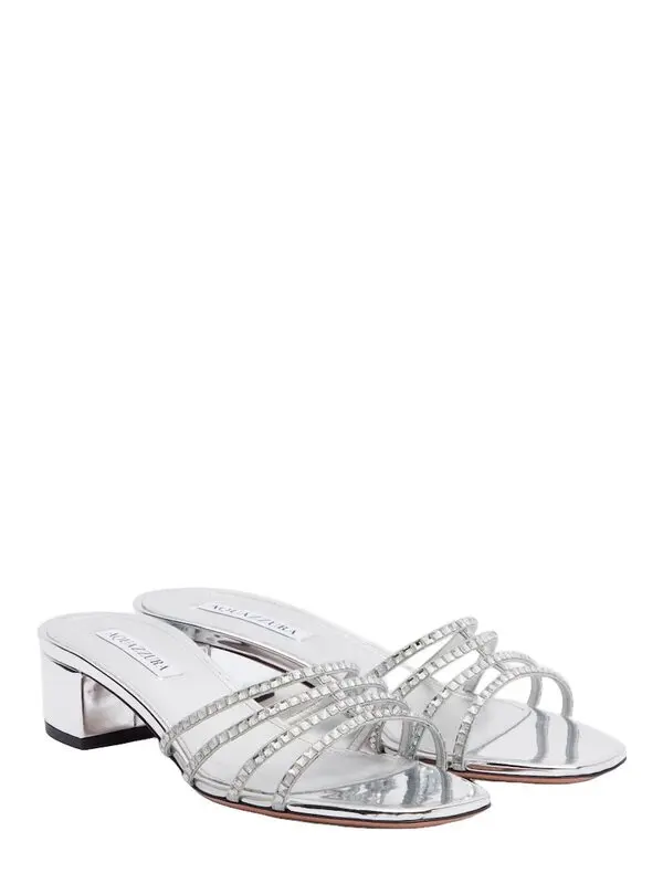 AQUAZZURA Sensation Embellished Leather Sandals - Silver