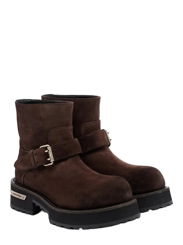 Balenciaga Suede Ankle Boots With Buckle Fastening - Brown