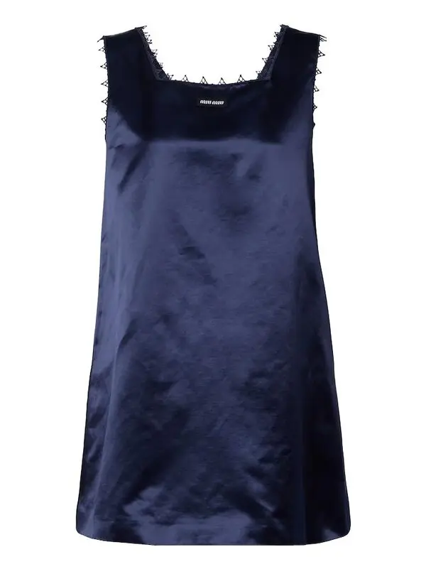 Miu Miu Embroidered Cotton-blend Satin Minidress - Blue