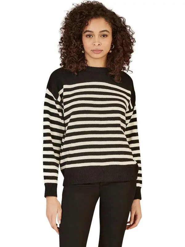 YUMI Button Detail Stripe Knitted Jumper - Black