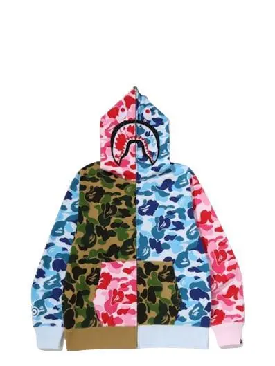 A BATHING APE Abc Camo Patchwork Camouflage Shark Hoodie - Multicolor