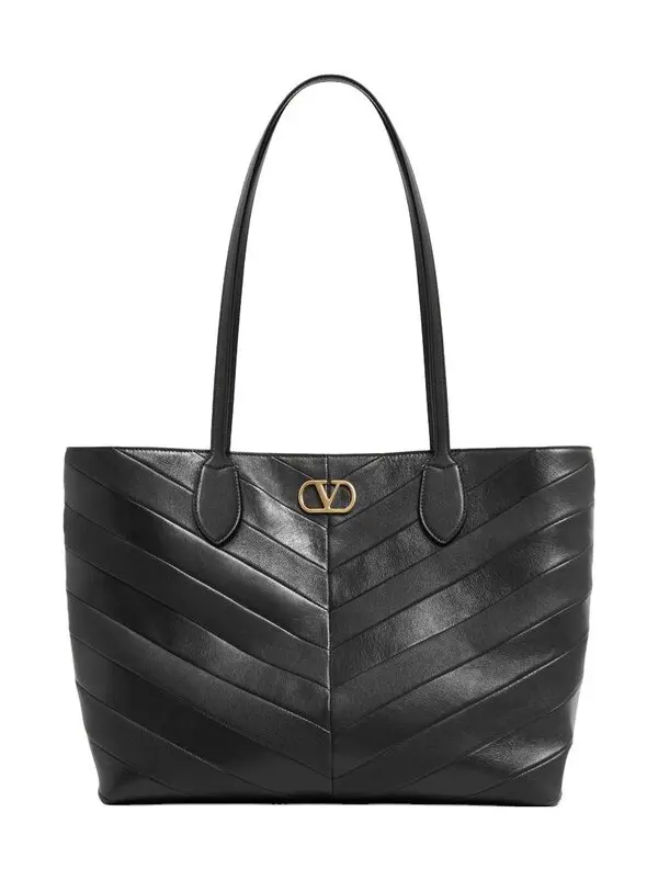 Valentino Garavani Nappa Leather Shopping Bag With Chevron Motif - Black