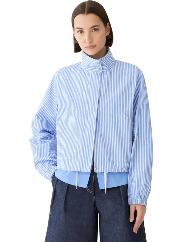 Lafayette 148 New York Striped Cotton Zip-front Bomber Jacket - Blue Hydrangea Multi