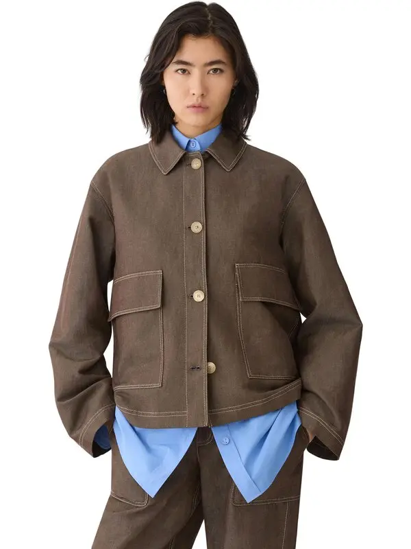 Lafayette 148 New York Cotton Linen Twill Patch Pocket Jacket - Root