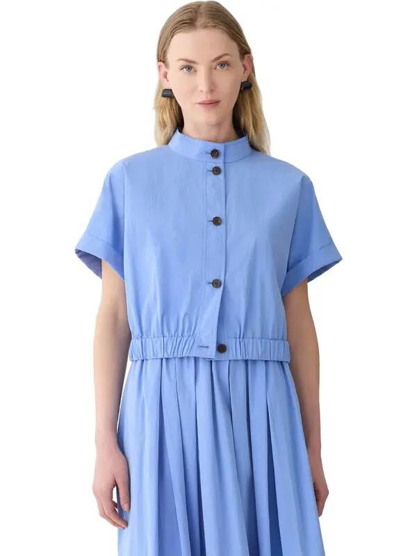 Lafayette 148 New York Travel Cotton Cropped Jacket - Blue Hydrangea
