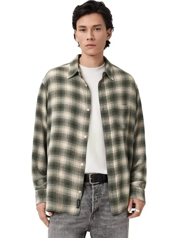 ALLSAINTS Lumley Oversized Check Shirt - Green