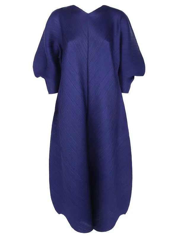 PLEATS PLEASE Coast" V-neck Polyester Dress - Blue