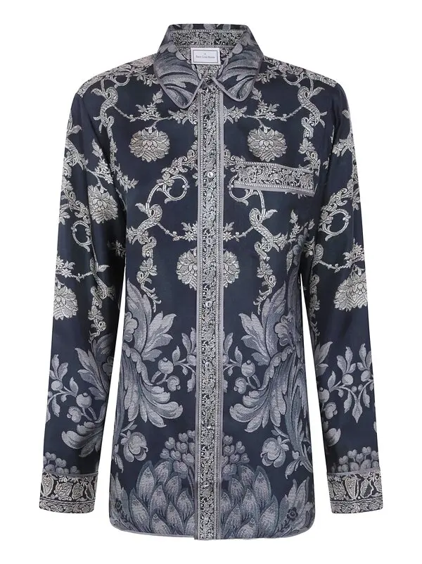 PIERRE-LOUIS MASCIA Long Sleeve Printed Silk Shirt - Black