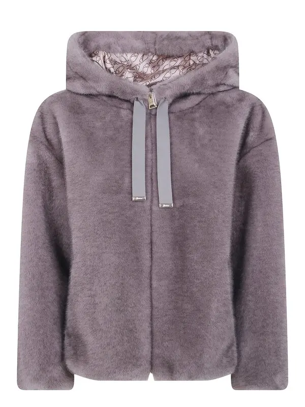 Herno Soft Faux Fur Bomber Jacket With Hood - Brown