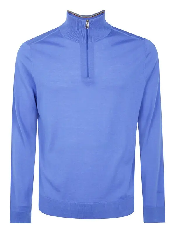 Paul Smith 100% Merino Wool Quarter Zip Sweater - Blue