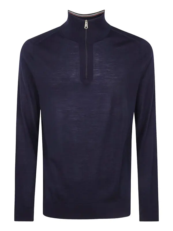 Paul Smith Zip Neck Merino Wool Sweater - Blue