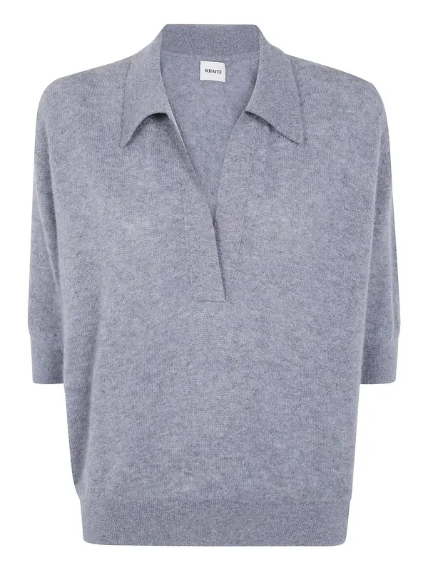 Khaite Shrunken Jo" Cashmere Polo Sweater - Gray