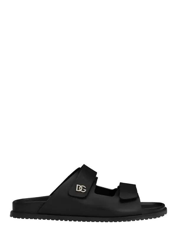 Dolce & Gabbana Leather Slide Sandals With Buckle Detail - Black