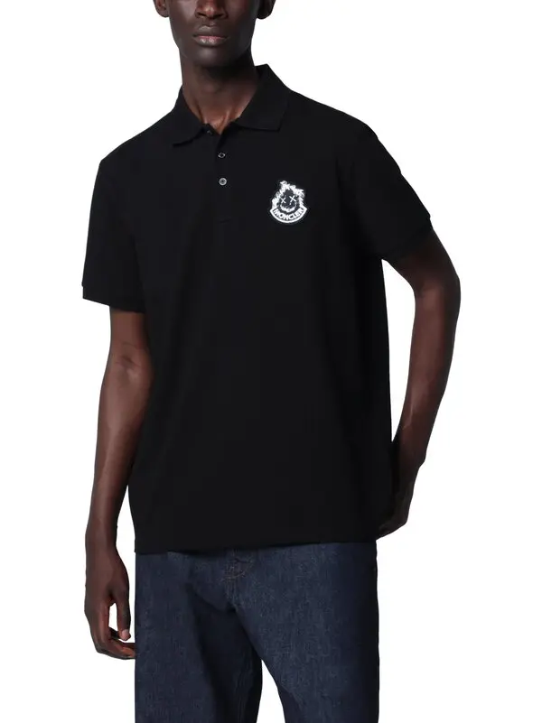 Moncler Cotton Piqué Polo Shirt With Logo - Black