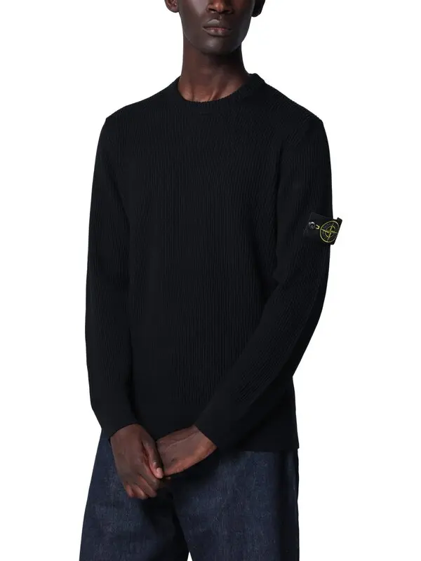 Stone Island Navy Ribbed Crew-neck Sweater - Blue
