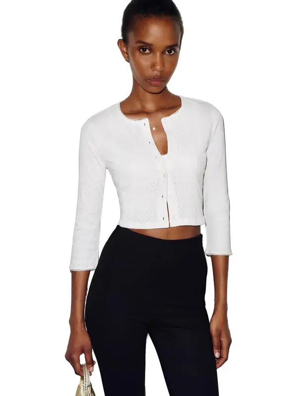 REFORMATION Gia Pointelle Knit Cardigan - Ivory