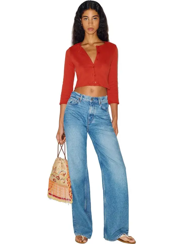 REFORMATION Gia Pointelle Knit Cardigan - Red