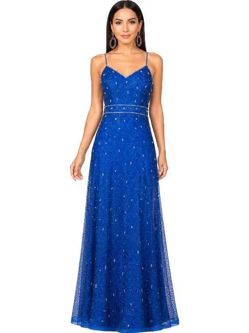 LARA NEW YORK Beaded Faux-wrap V-neck Bridal Gown - Blue Ombre