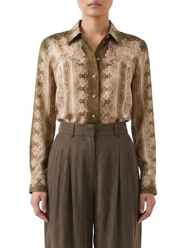 Zimmermann Paisley-print Long-sleeved Silk Shirt - Green