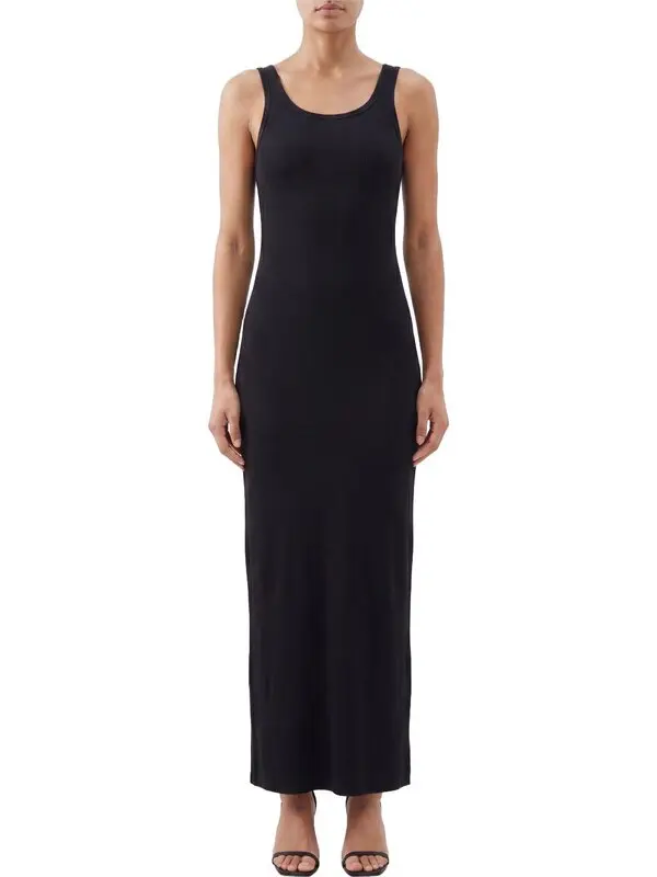 MSGM U-neck Slim Fit Midi Sheath Dress In Viscose - Black