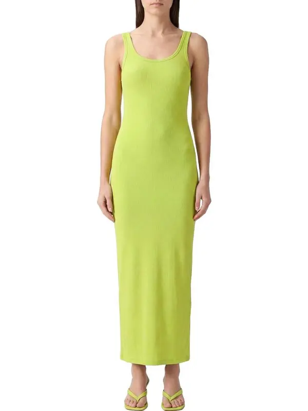 MSGM U-neck Slim Fit Midi Sheath Dress In Viscose - Yellow