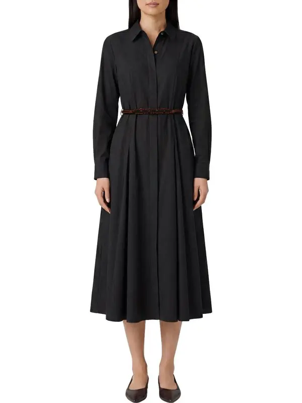 Max Mara Cotton Midi Shirt Dress With Belt - Black