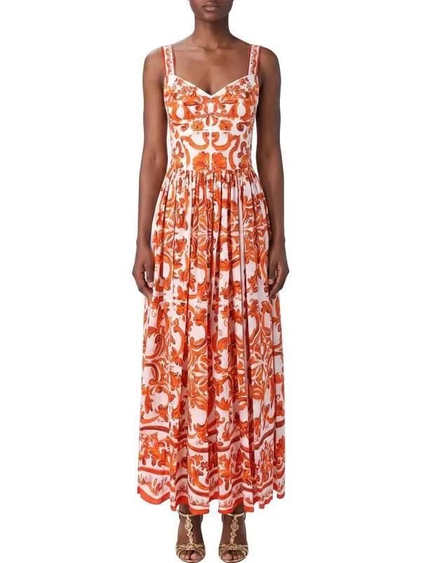 Dolce & Gabbana Majolica Print Off-the-shoulder Cotton Midi Dress - Multicolor