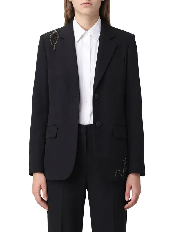 Zadig&Voltaire Single-breasted Blazer With Snake Print And Rhinestone Embellishments - Black
