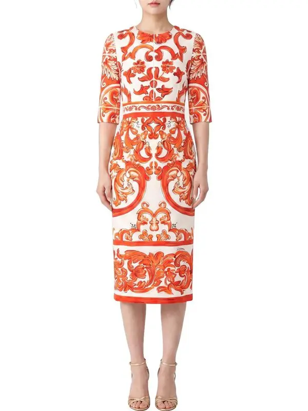 Dolce & Gabbana Printed Silk Midi Sheath Dress - Multicolor
