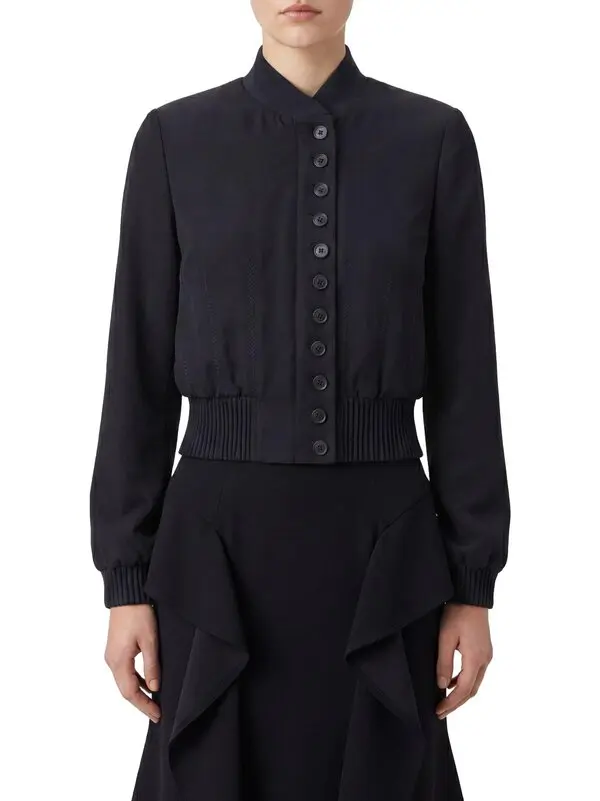 Alexander McQueen Asymmetric Pure Silk Bomber Jacket - Black