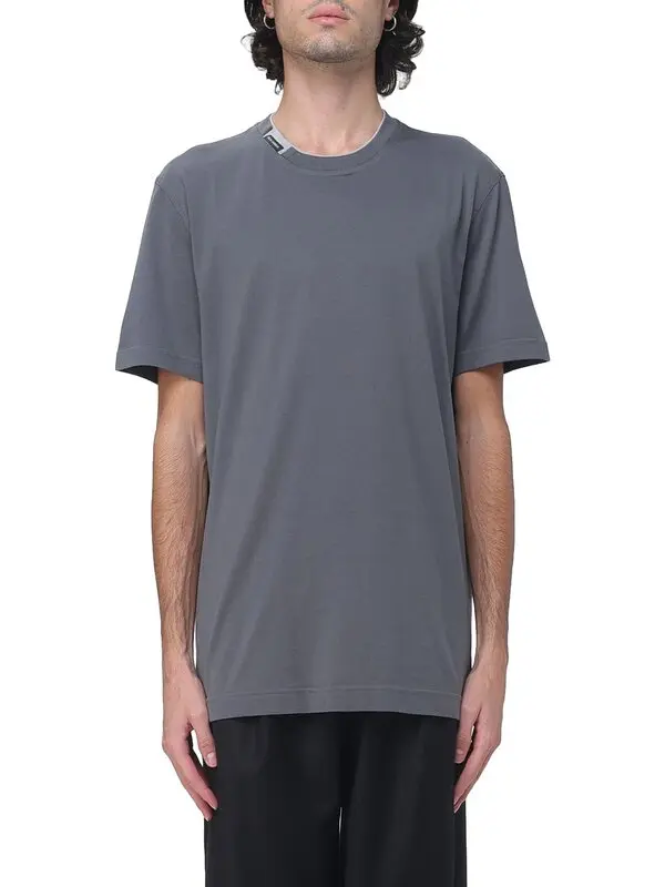 Dolce & Gabbana Contrast Logo And Trim Cotton T-shirt - Grey