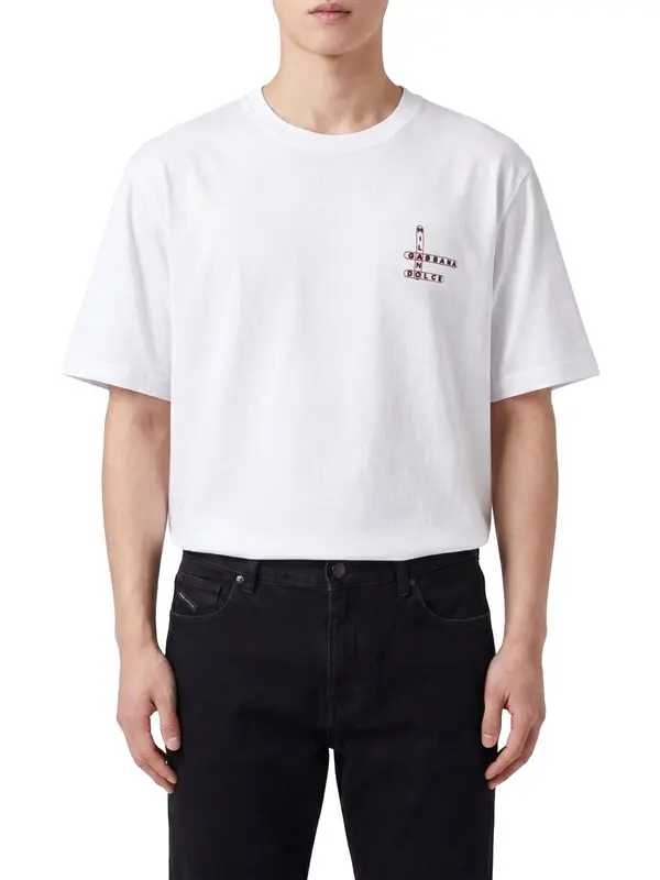 Dolce & Gabbana Cotton Crewneck T-shirt With Contrast Graphic Print - White