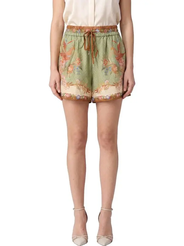 Zimmermann Wide-leg Silk Shorts With Graphic Print And Drawstring Waist - Kaki
