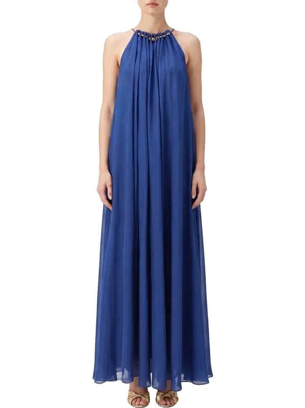 Zimmermann Pleated Silk Halter Neck Maxi Dress - Blue